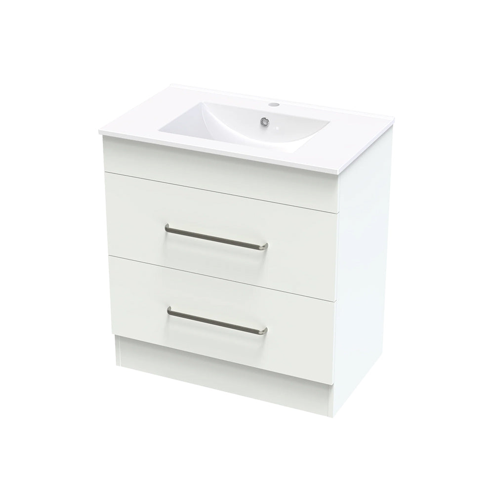 750 Pacific Double Drawer Floor Vanity White Melamine – Outlet by Oakleys