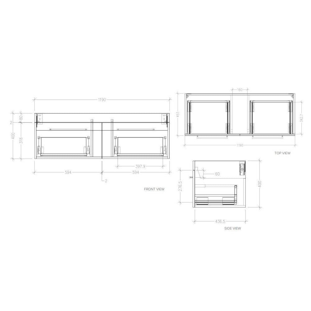 Newtech Citi 1200 2 Drawer Double Bowl Wall Vanity Gloss White – Outlet ...