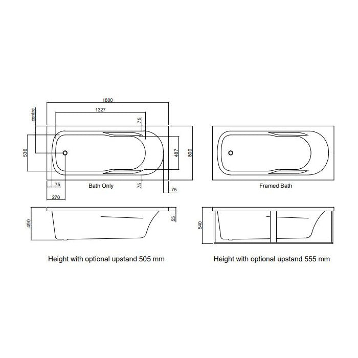 Clearlite Kahlo 1800 Bath w Frame & Upstands – Outlet by Oakleys