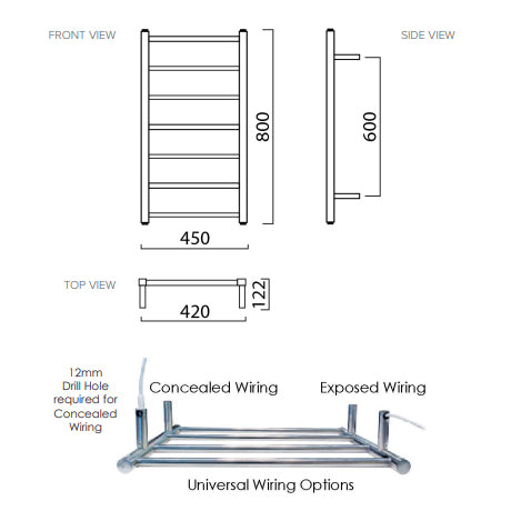 Quadro 800x450 Square 7 Bar Heated Towel Rail Chrome – Outlet by Oakleys