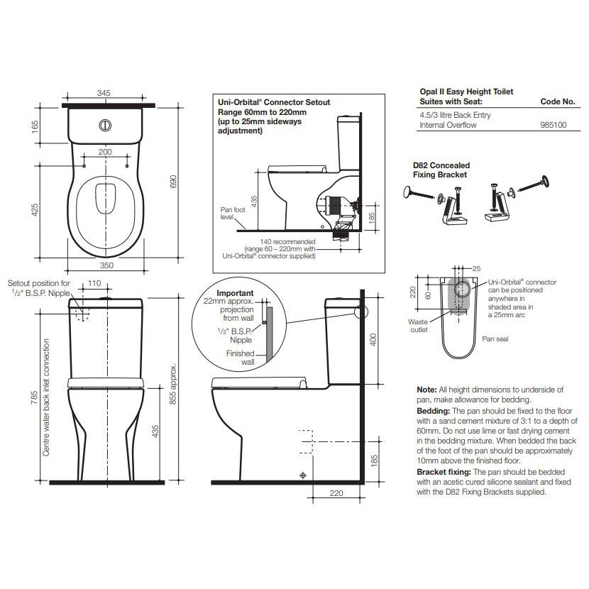 Caroma Opal II Easy Height BTW Toilet Suite – Outlet by Oakleys